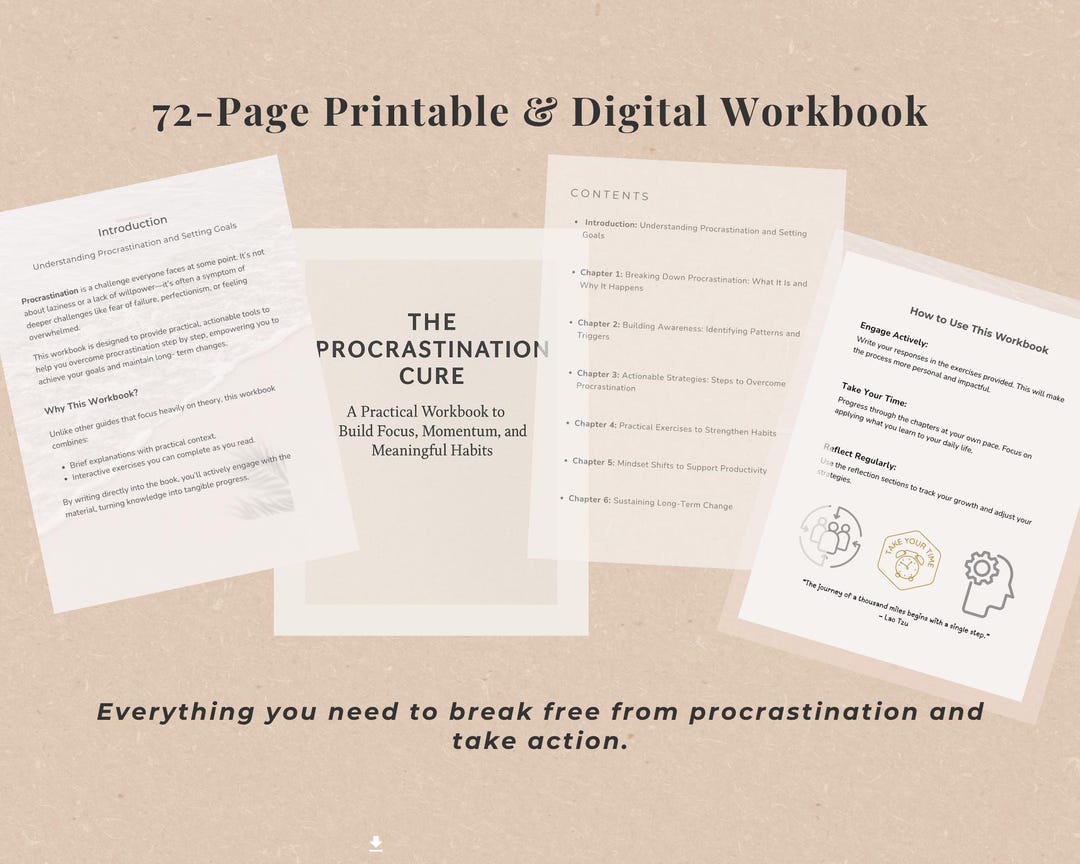 Procrastination Cure Workbook – Printable Productivity & Goal-setting ...