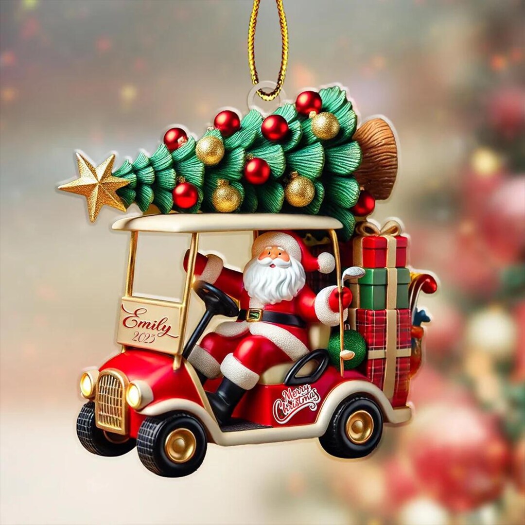 Golf Cart Santa Christmas - Personalized Custom Shaped Acrylic Ornament ...