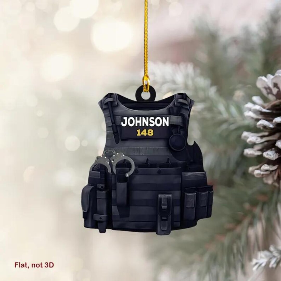 Merry Xmas Custom Name Police Ornament, Police Officer Christmas ...