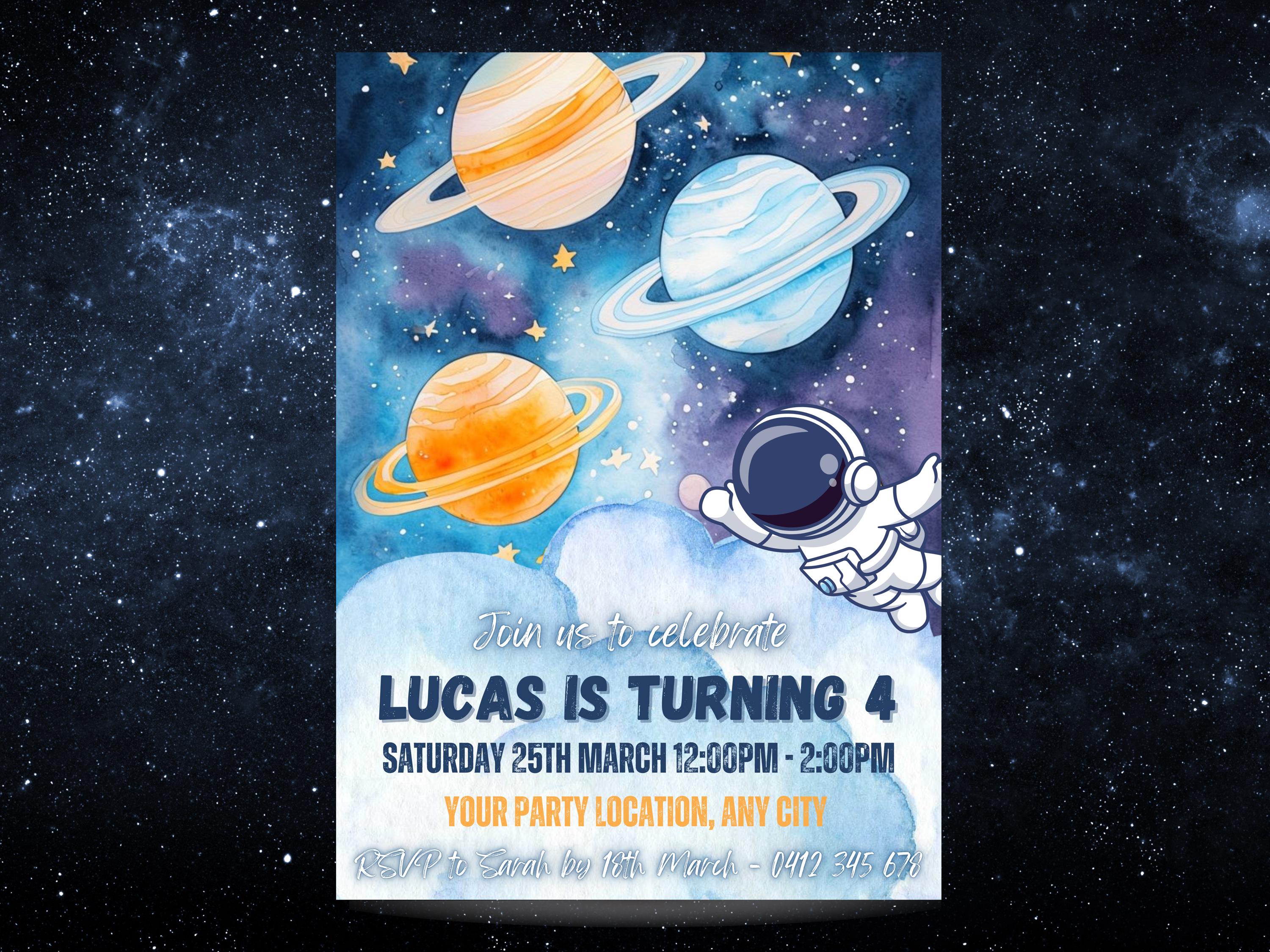Space Themed Birthday Invitation, Planets Astronaut Stars Theme, Outer ...