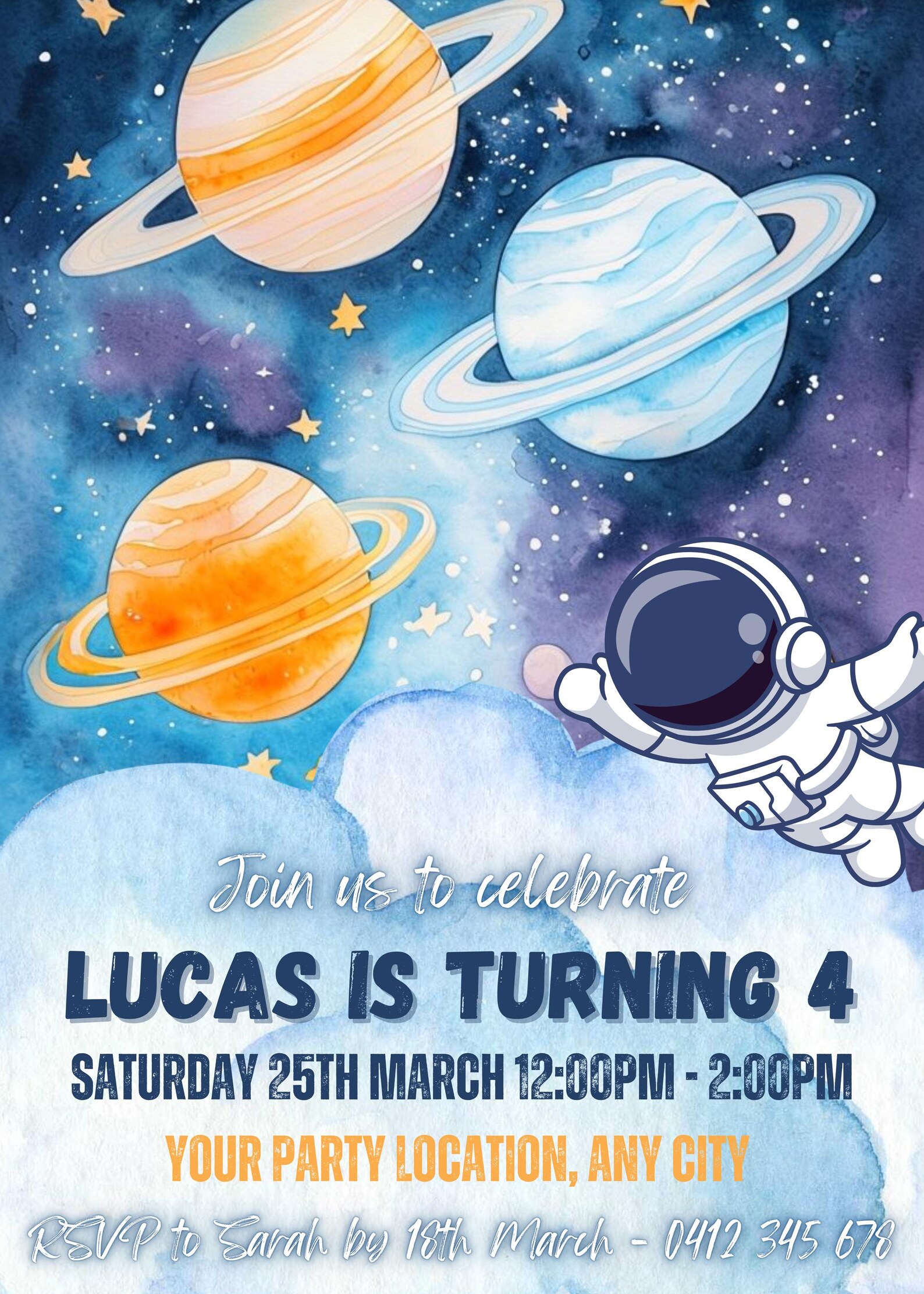 Space Themed Birthday Invitation, Planets Astronaut Stars Theme, Outer ...