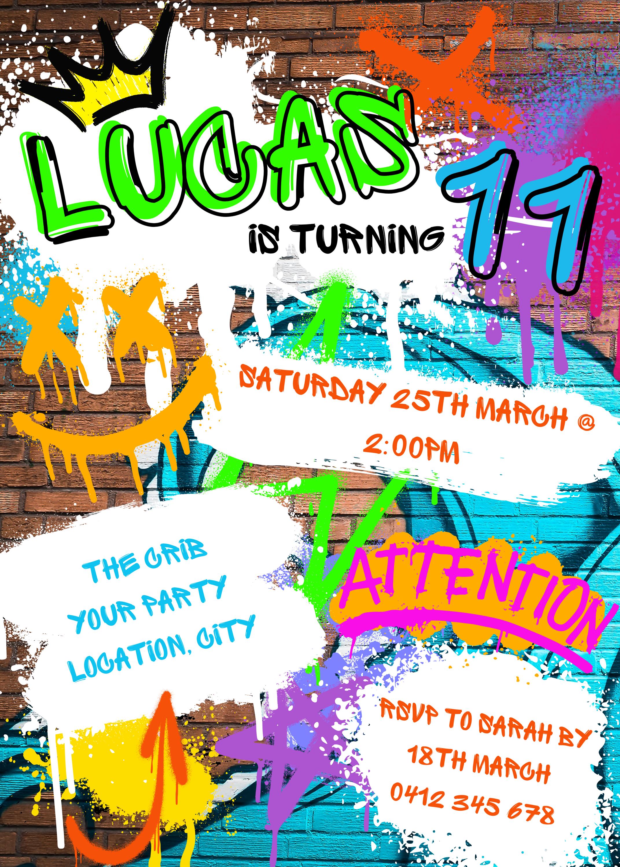 Graffiti Style Birthday Invitation Street Art Birthday Invitation Bold ...