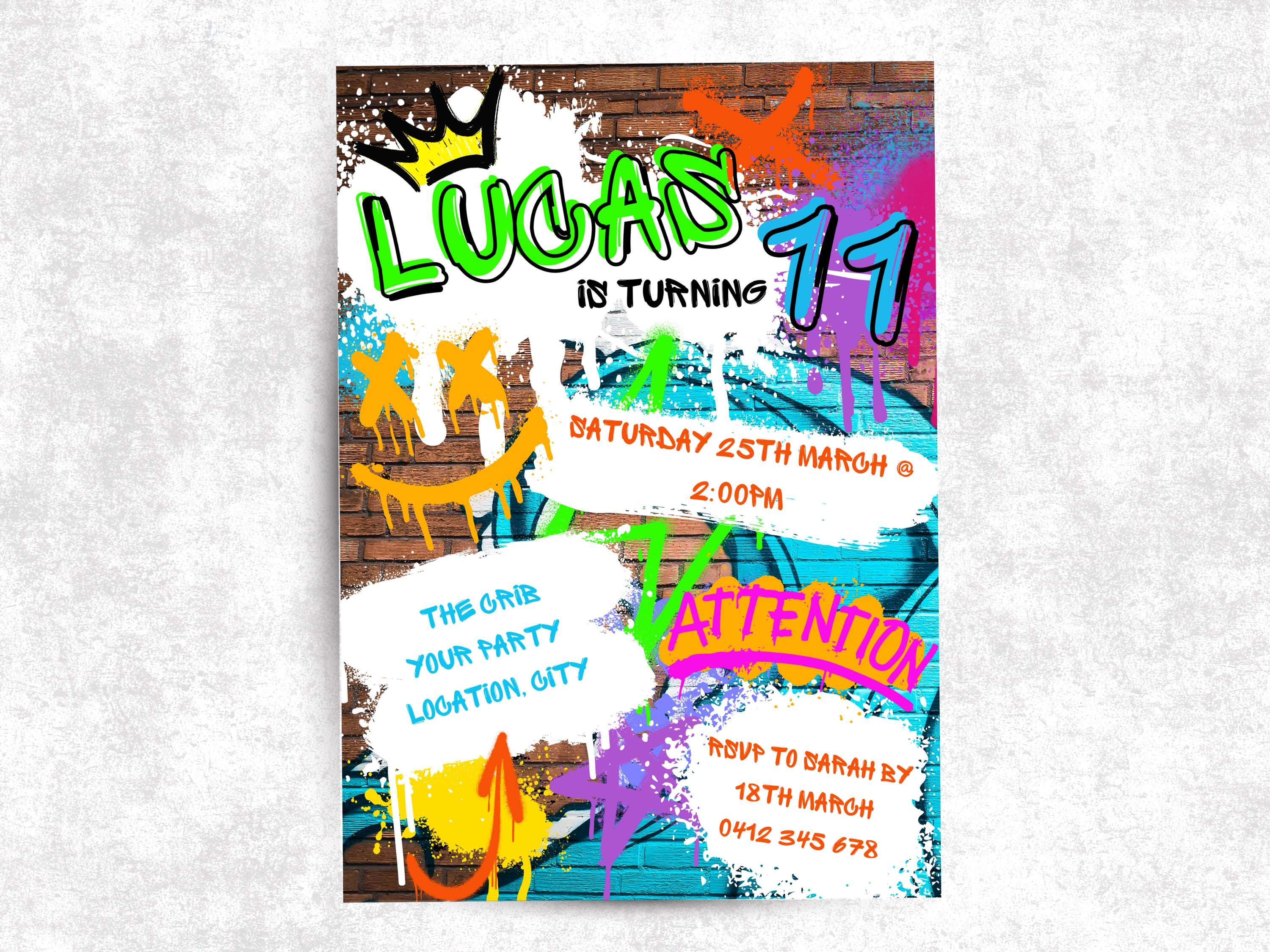 Graffiti Style Birthday Invitation Street Art Birthday Invitation Bold ...