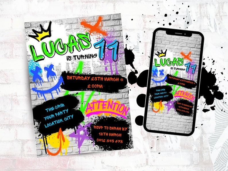 Graffiti Style Birthday Invitation Street Art Birthday Invitation Bold ...
