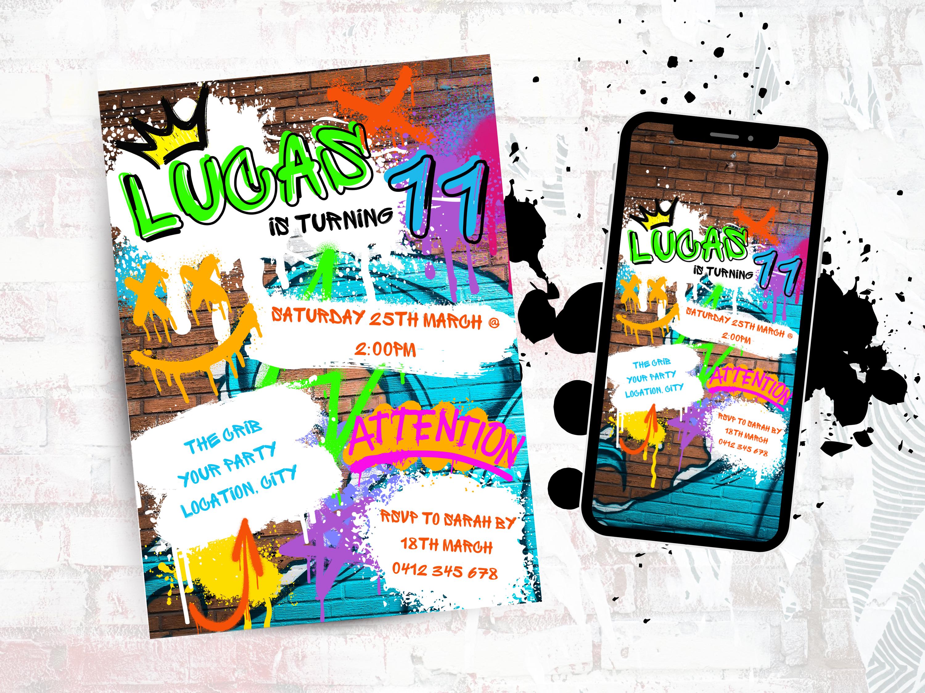 Graffiti Style Birthday Invitation Street Art Birthday Invitation Bold ...