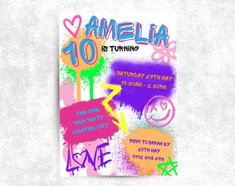 Girls Graffiti Style Birthday Invitation Street Art Birthday Invitation ...