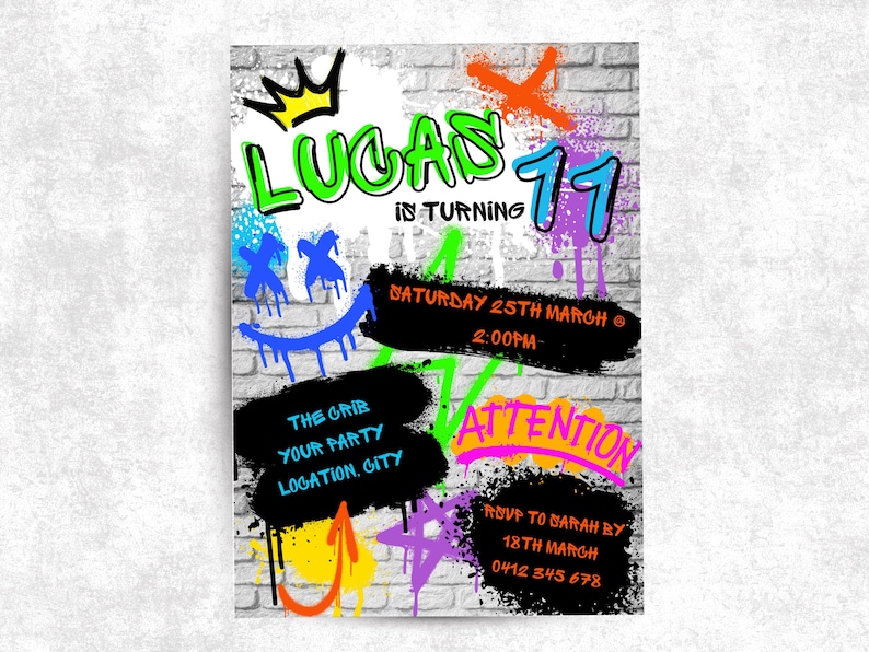 Graffiti Style Birthday Invitation Street Art Birthday Invitation Bold ...