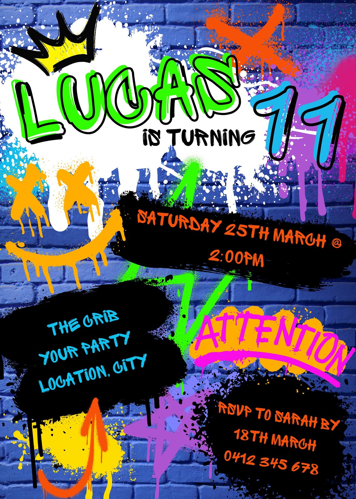 Graffiti Style Birthday Invitation Street Art Birthday Invitation Bold ...