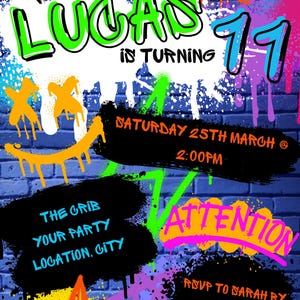 Graffiti Style Birthday Invitation Street Art Birthday Invitation Bold ...