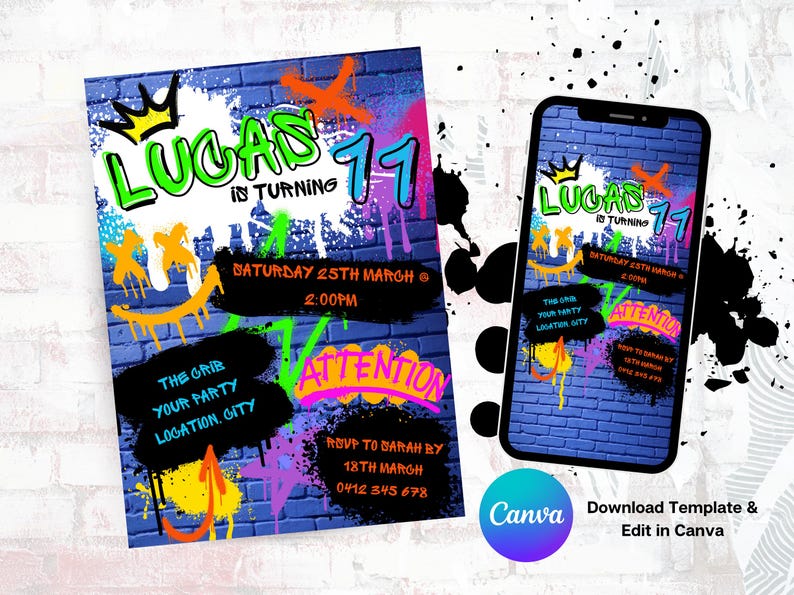 Graffiti Style Birthday Invitation Street Art Birthday Invitation Bold ...