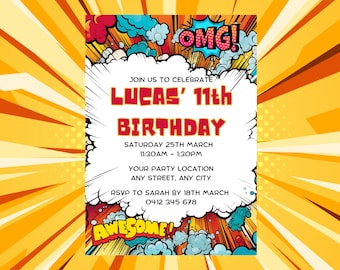Comic Book Invitation, Superhero Invitation, Bold Coloured Invitation ...