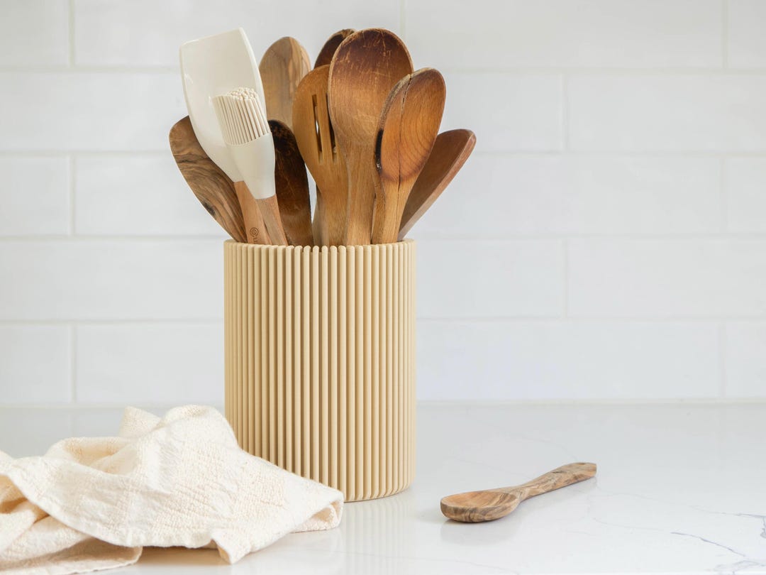 Minimalist Utensil Holder, 3D Printed Wood, Kitchen Counter Organizer ...