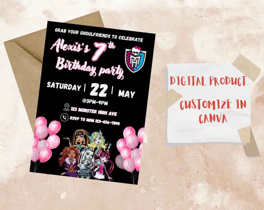 Monster High Birthday Invitation, Digital Invitation, Birthday Invite ...