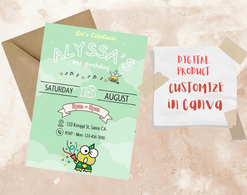 Sanrio Keroppi Birthday Invitation, Kids Party, Birthday Party, Sanrio ...