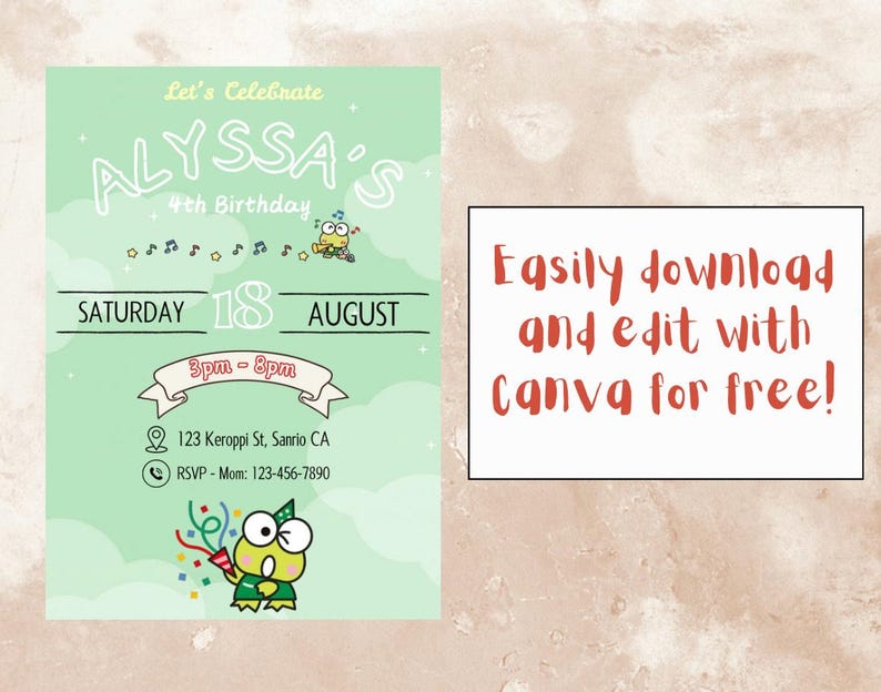 Sanrio Keroppi Birthday Invitation, Kids Party, Birthday Party, Sanrio ...