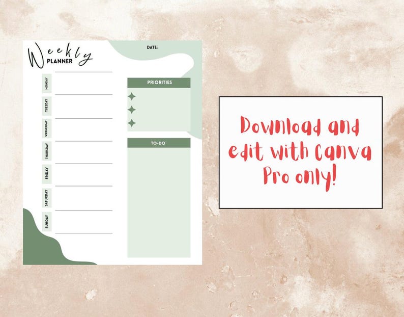Weekly Planner Green Template, Canva Pro, Digital Download - Etsy