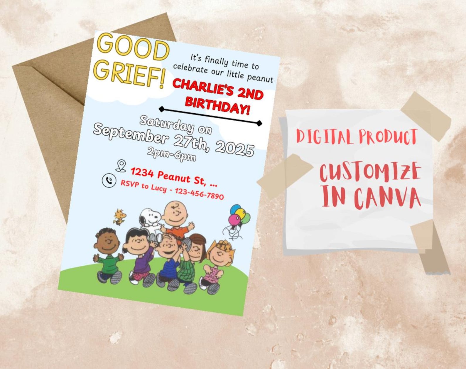 Peanuts Snoopy Invitations, Digital Template, Download, Snoopy Template ...