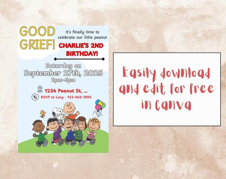 Peanuts Snoopy Invitations, Digital Template, Download, Snoopy Template ...