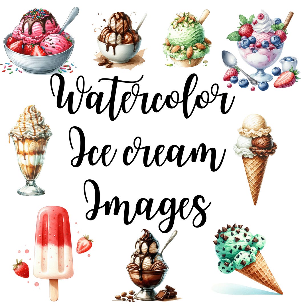 Ice Cream Clipart PNG – Cones, Popsicles & Sundaes – 10 Watercolor ...