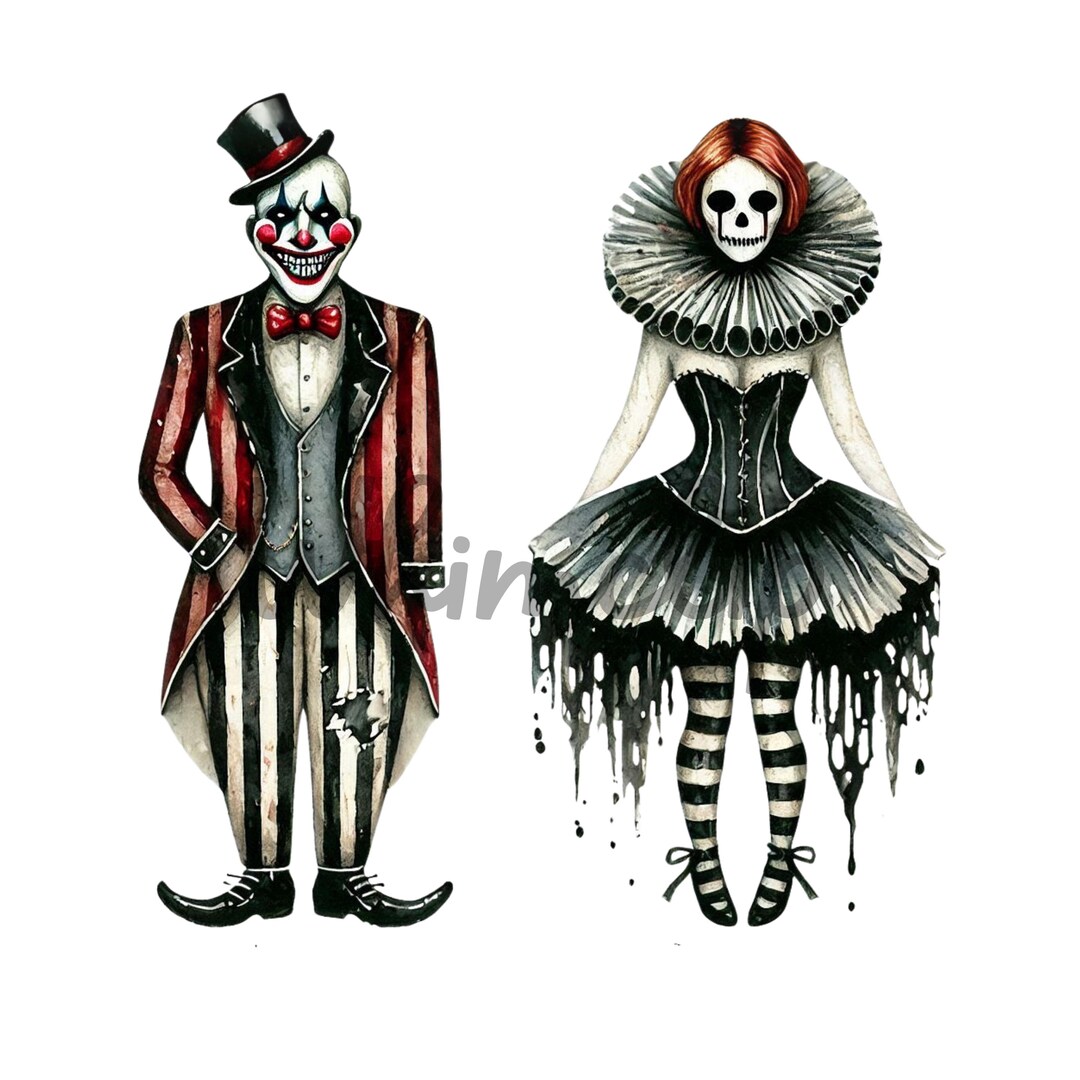 Haunted Circus Bathroom Sign Clipart Creepy Clown & Gothic Ballerina ...