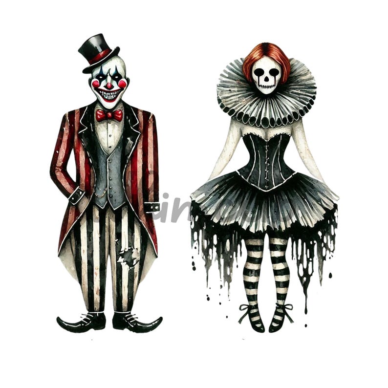 Haunted Circus Bathroom Sign Clipart Creepy Clown & Gothic Ballerina ...