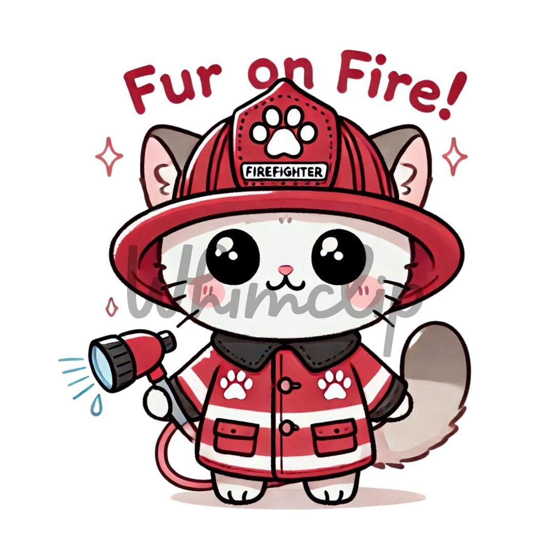 Kawaii Firefighter Cat Clipart – Adorable Digital Illustration With ...