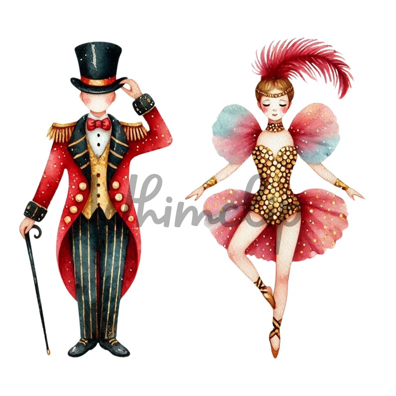 Circus Bathroom Sign Clipart – Watercolor Ringmaster & Ballerina ...