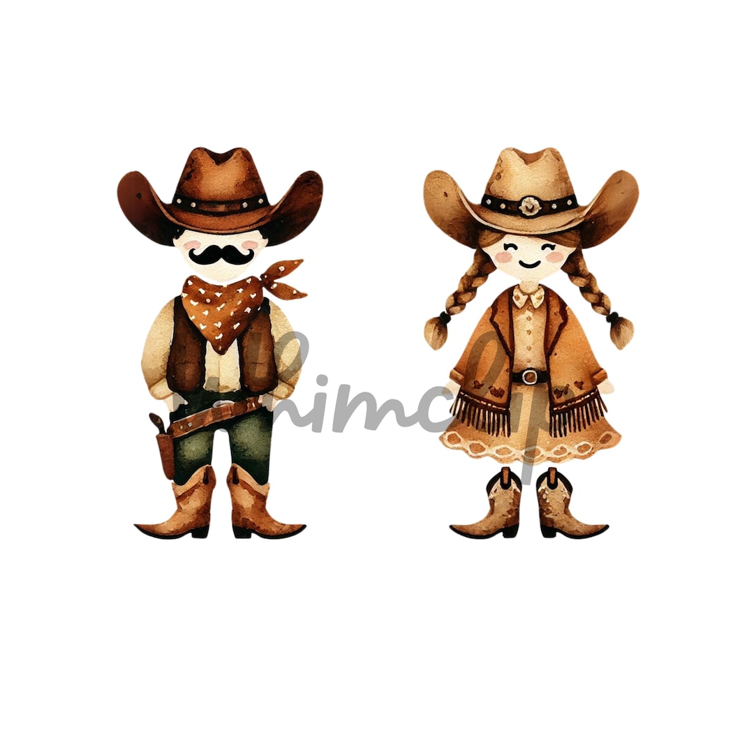 Western Cowboy and Cowgirl Bathroom Sign Clipart – Rustic Watercolor ...