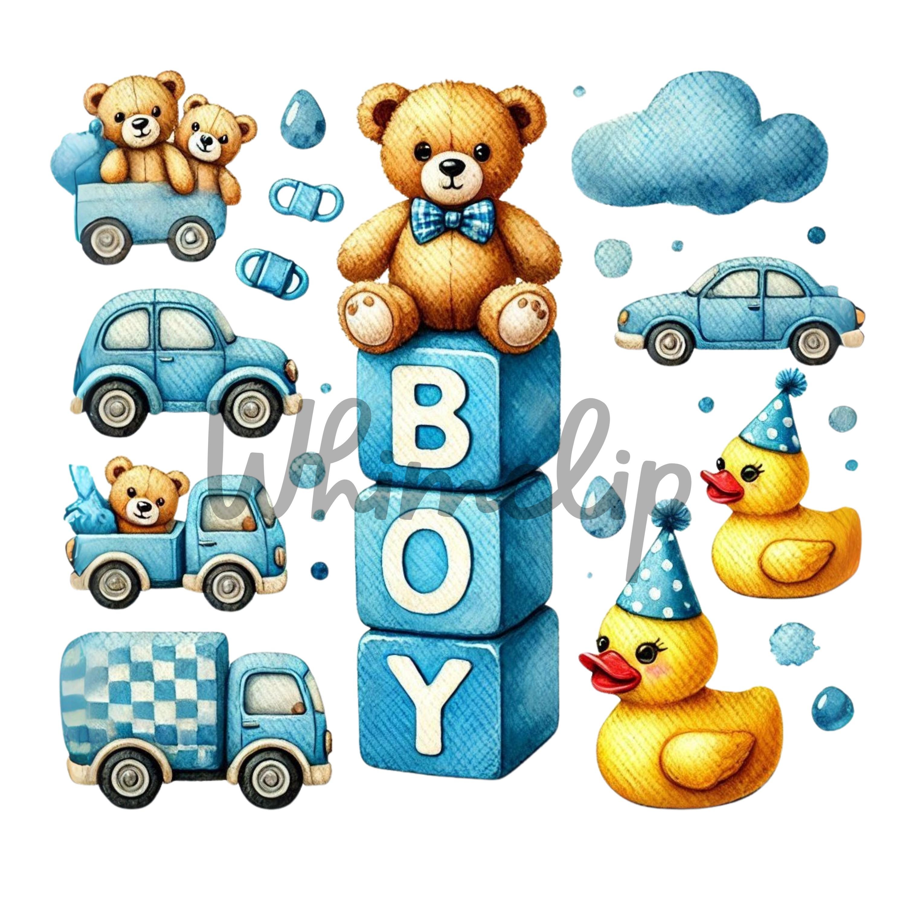 Teddy Bear Baby Boy Clipart | Blue Watercolor Digital Download | Baby ...