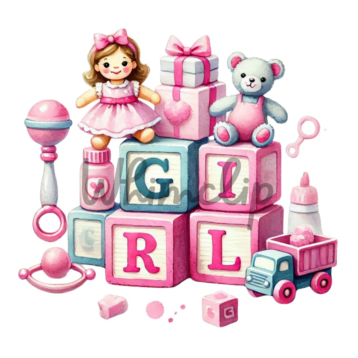 Baby Girl Building Blocks Clipart – Pastel Pink PNG Its a Girl Clipart ...
