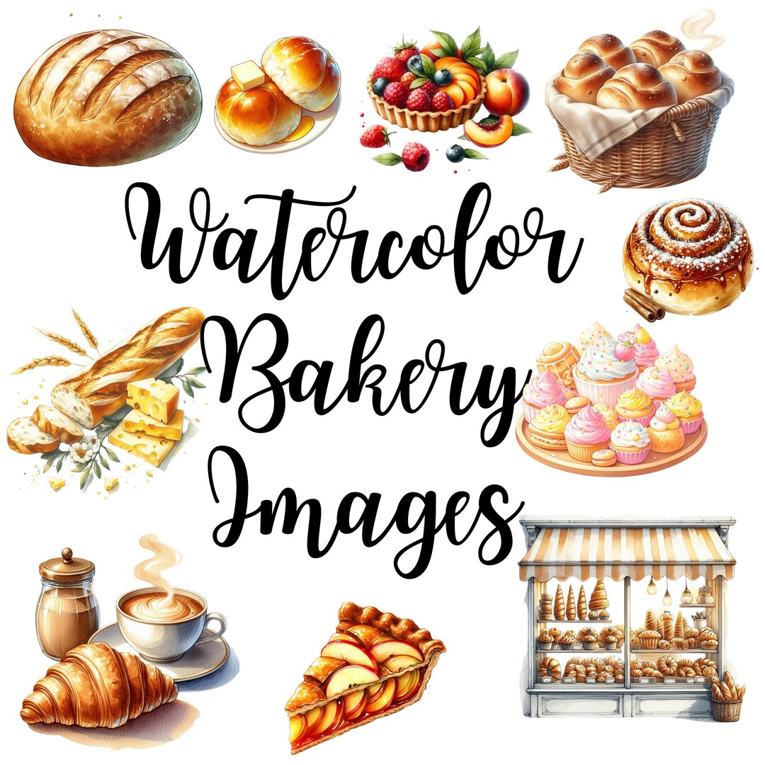 Watercolor Bakery Clipart PNG – Bread, Pastries, Cupcakes & More ...