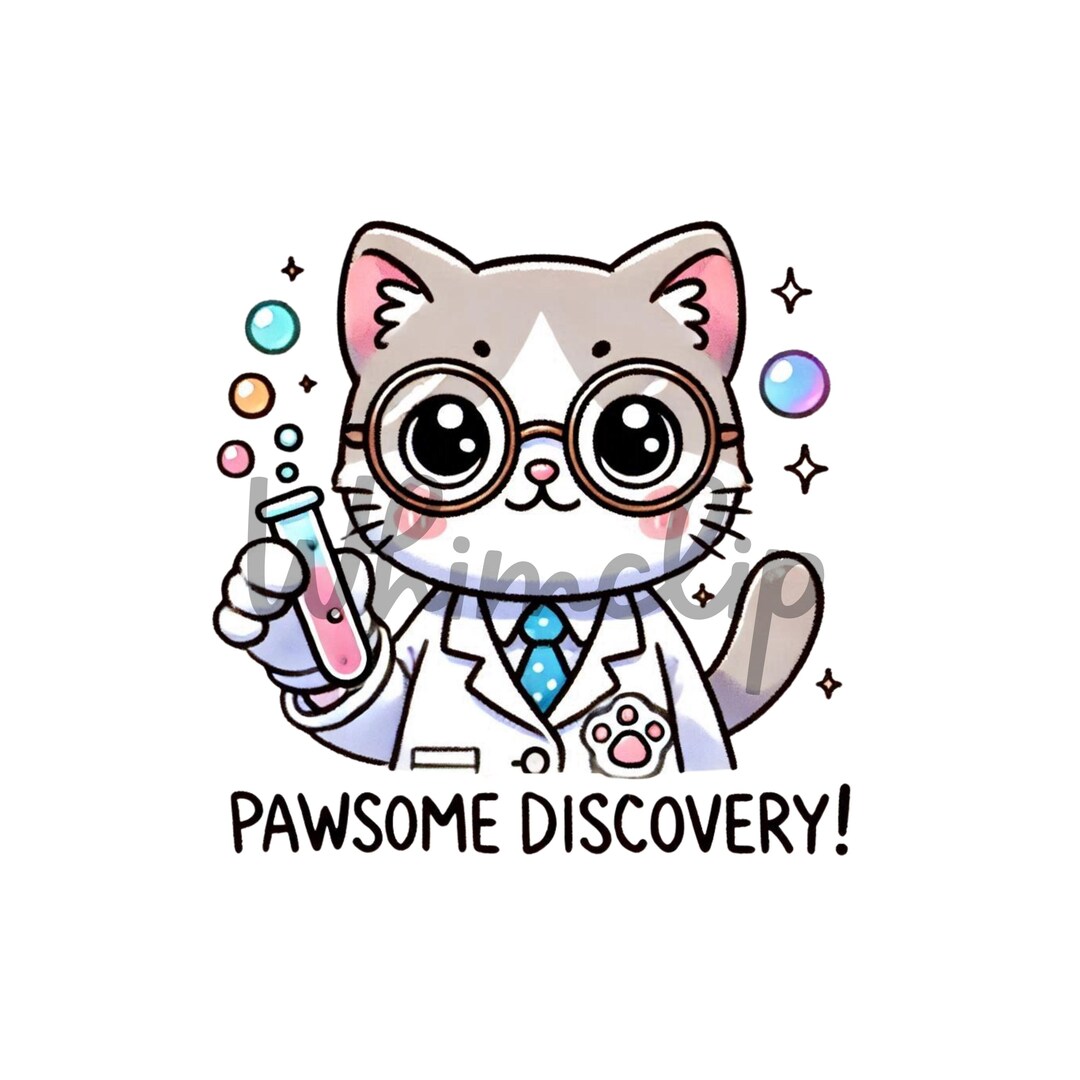 Kawaii Scientist Cat Clipart – Funny Digital Illustration With 'pawsome ...