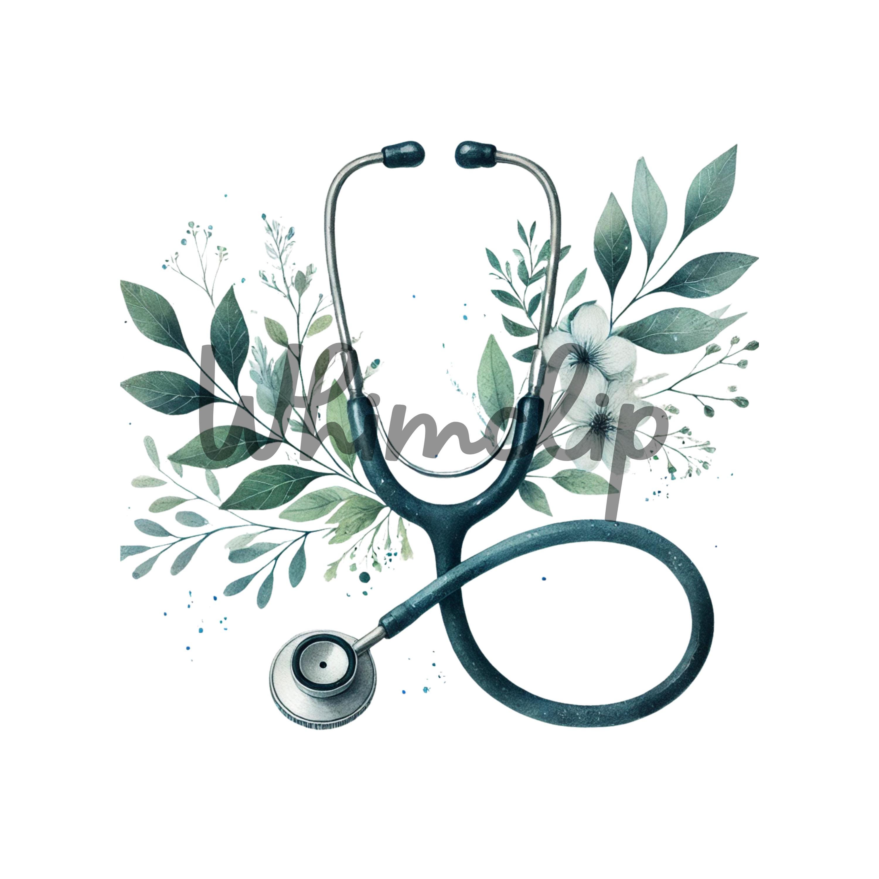 Watercolor Stethoscope Clipart With Floral Accents - Medical-themed PNG ...