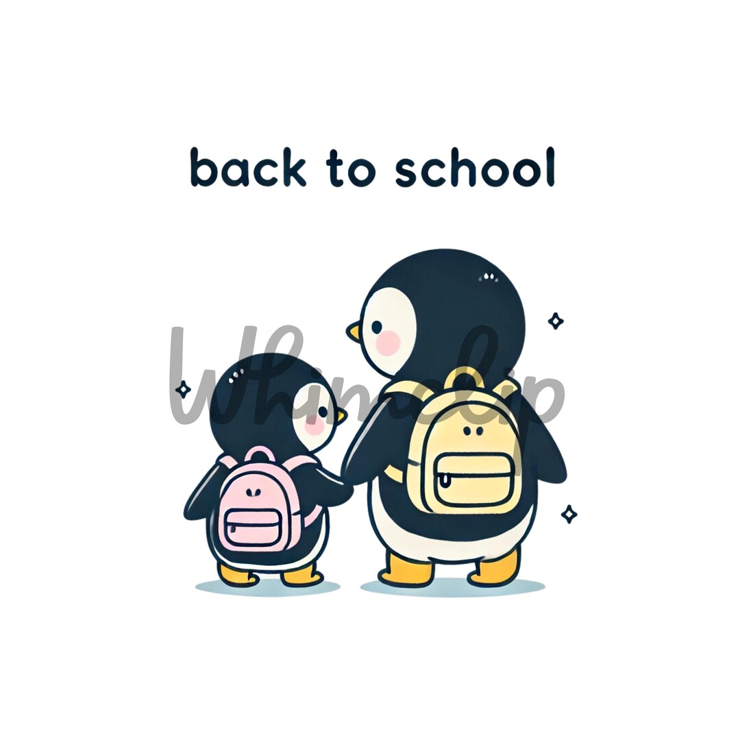 Kawaii Back to School Penguins Clipart PNG Adorable Sublimation Design ...