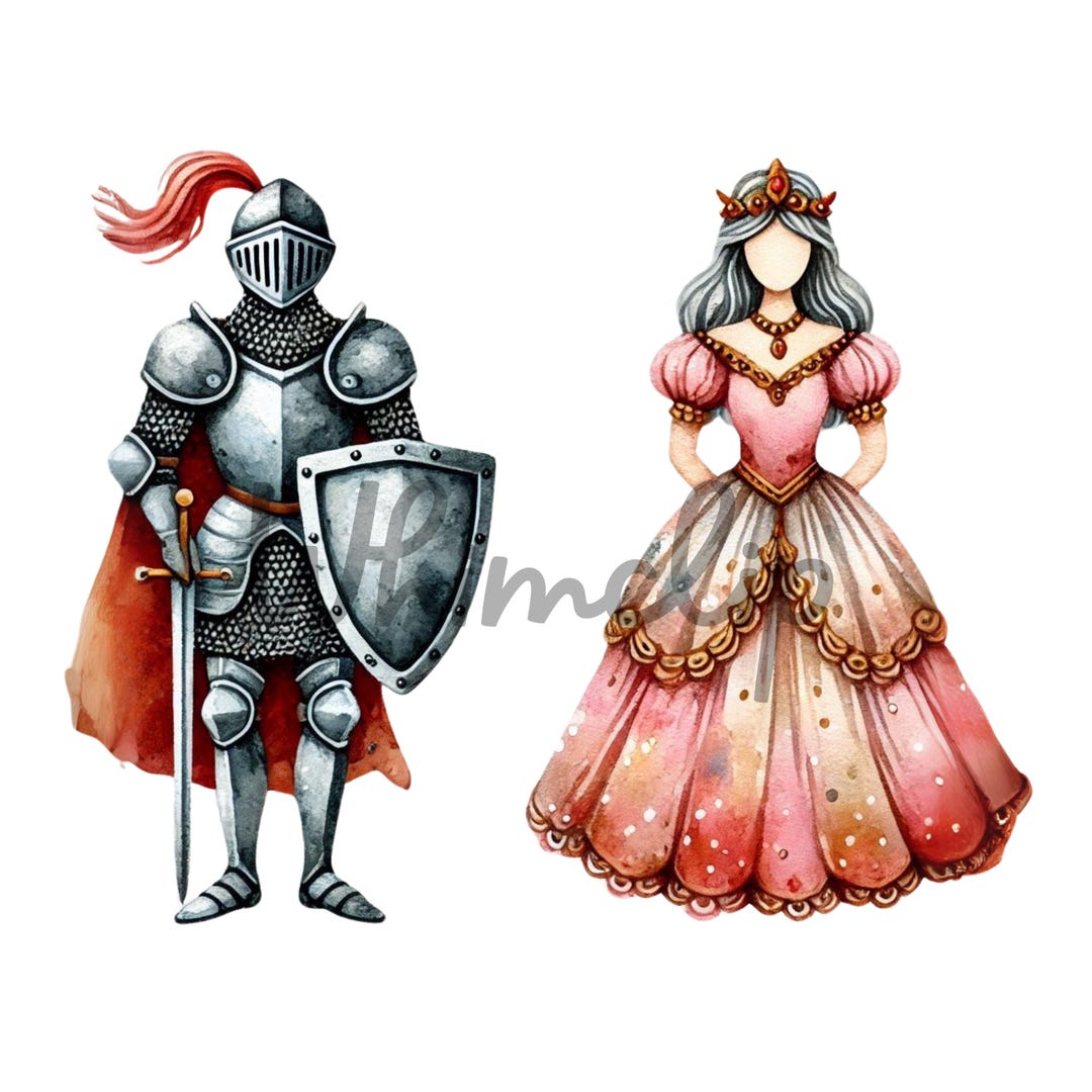 Knight and Princess Bathroom Sign Clipart Medieval Watercolor PNG for ...