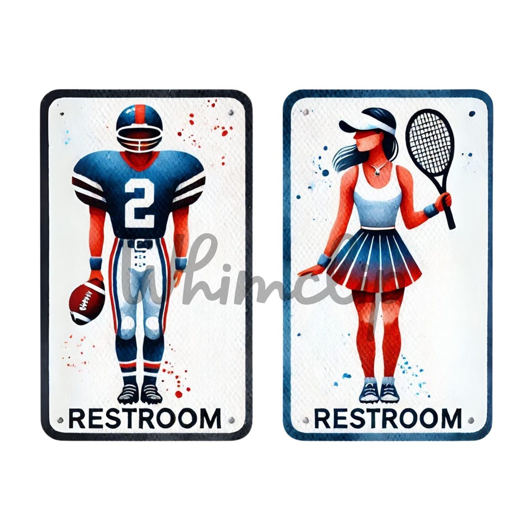 Sports-themed Bathroom Sign Clipart – Watercolor Football Player ...