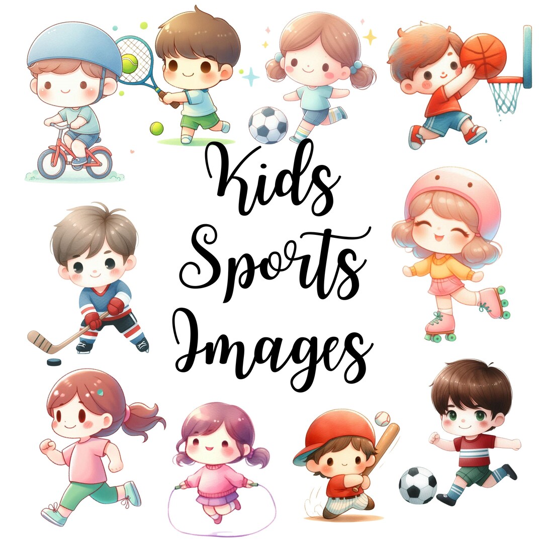 Kawaii Sports Clipart Png–watercolor Kids Playing Football, Tennis ...