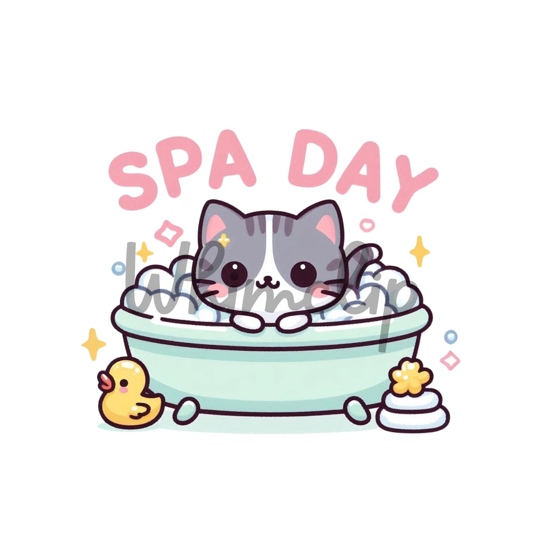 Kawaii Cat Spa Day Clipart - Relaxing Bathtub Cat PNG Design for ...