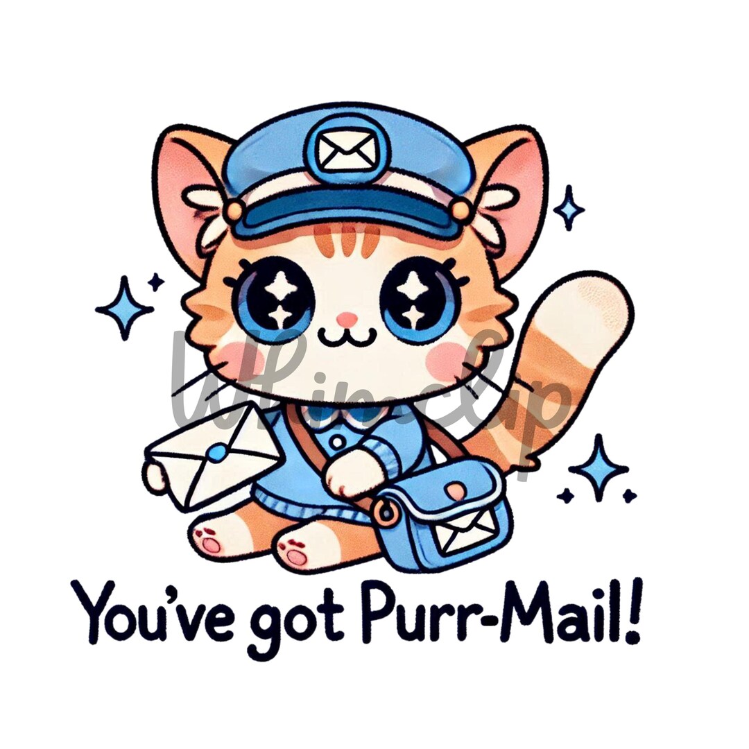 Kawaii Mail Carrier Cat Clipart–funny Digital Illustration With You've ...