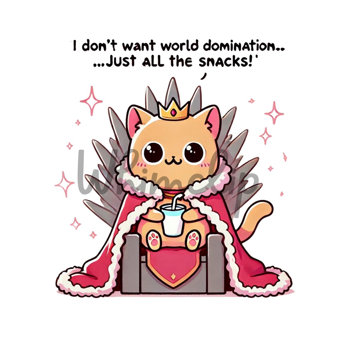 Snack King Cat Clipart" Digital Download | Kawaii Cat on Throne PNG - Etsy