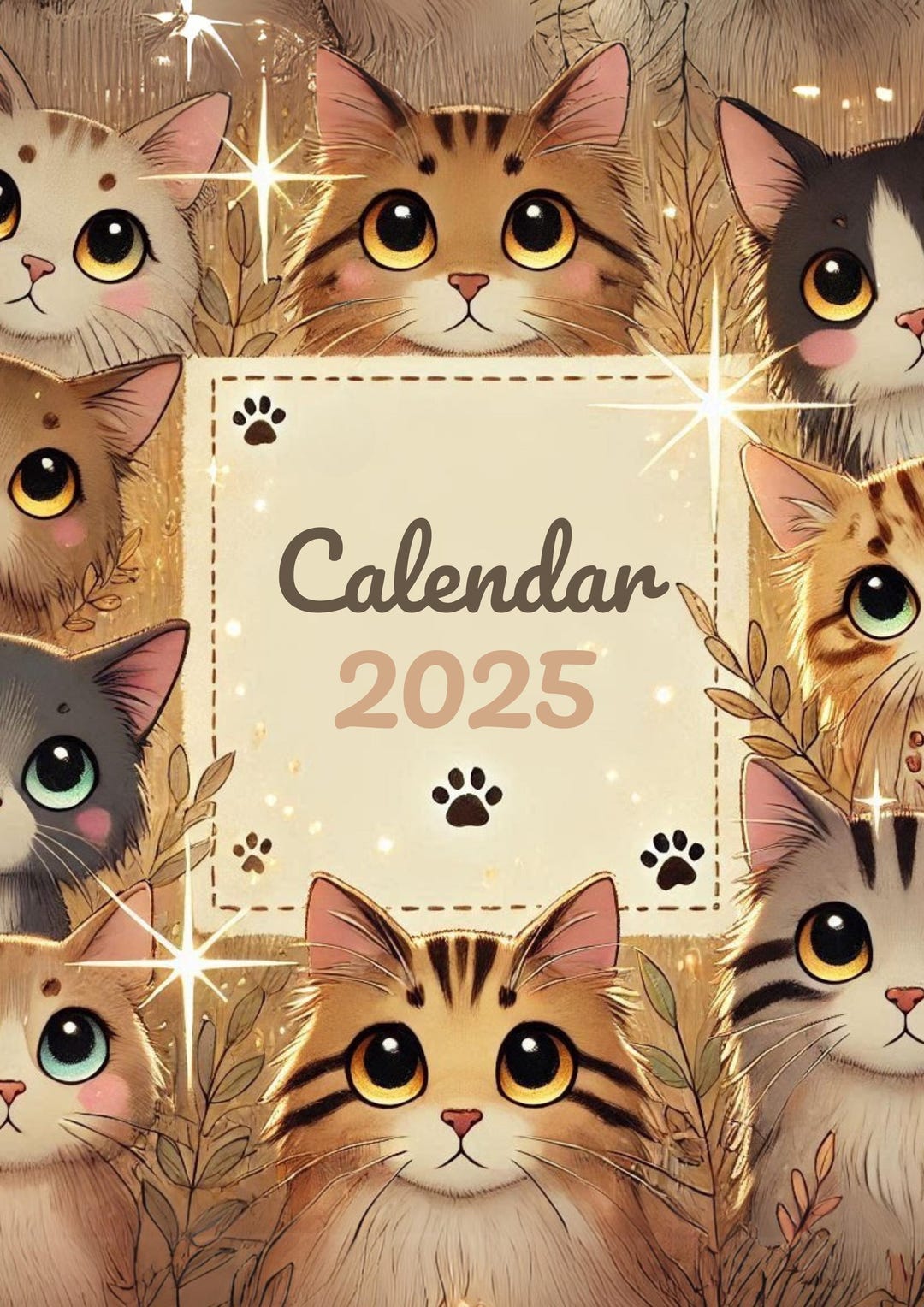 2025 Cat Calendar – Artistic Cat Illustrations | Printable PDF Download ...