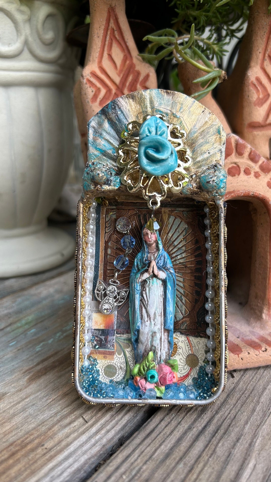 Blessed Mother Wall Shrine Handmade Mother Mary - Etsy