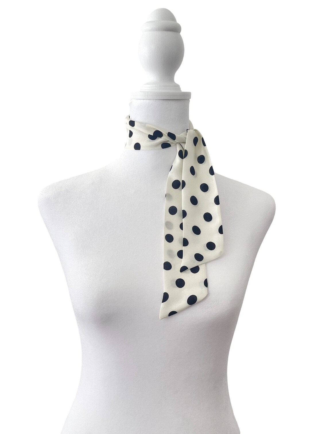 Cream and Black Polka Dot Bow Scarf Mini 2 Wide Vinatge Inspired Neck ...
