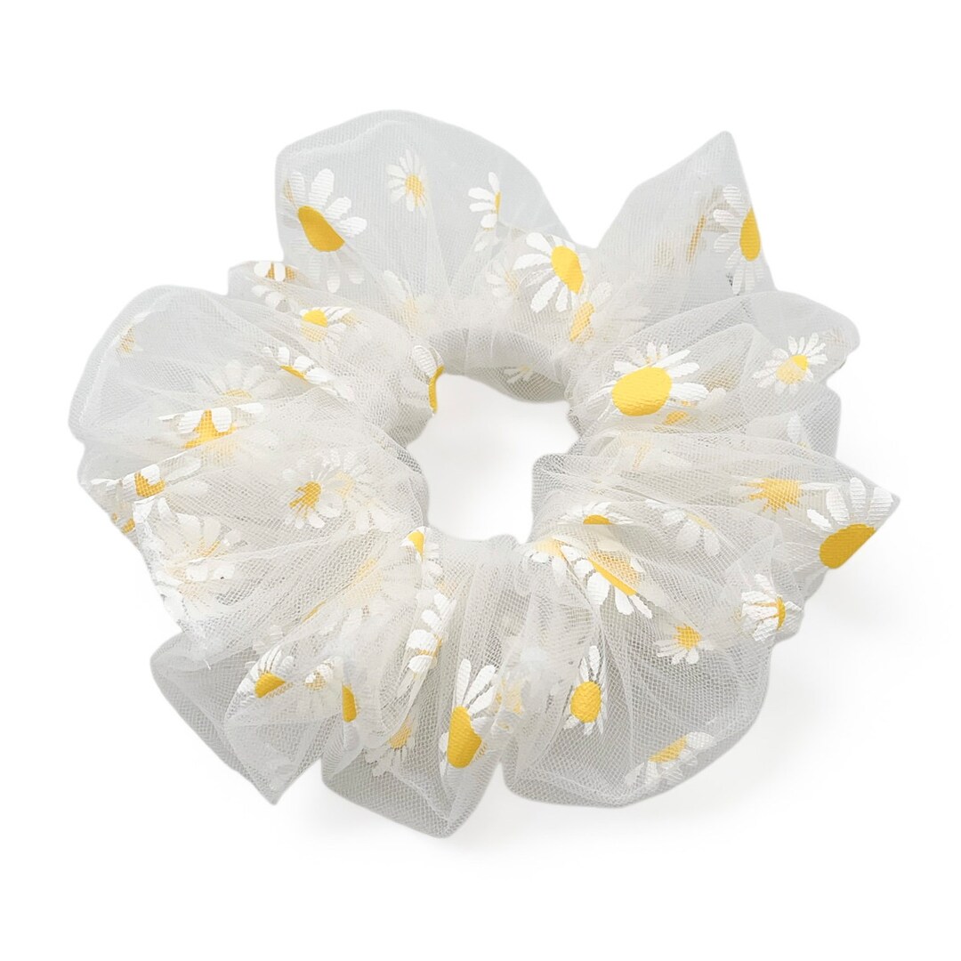 White Daisy Tulle Scrunchie | 2 Sizes | Oversized Hair Ties | Flower ...