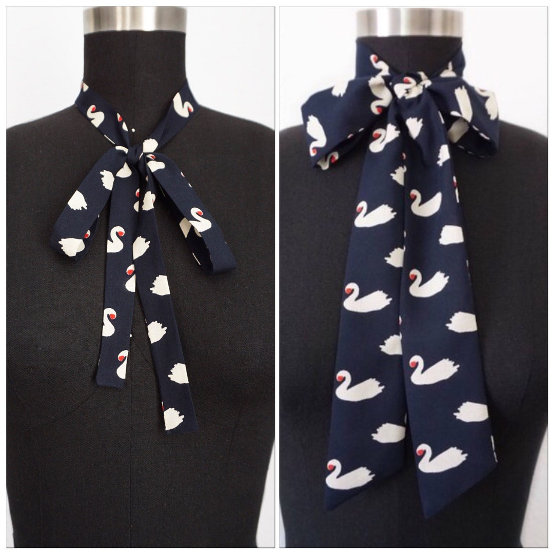 Swan Bow Scarves 2 Styles Skinny Scarf Bird Print Scarf Pussy Bow Head ...