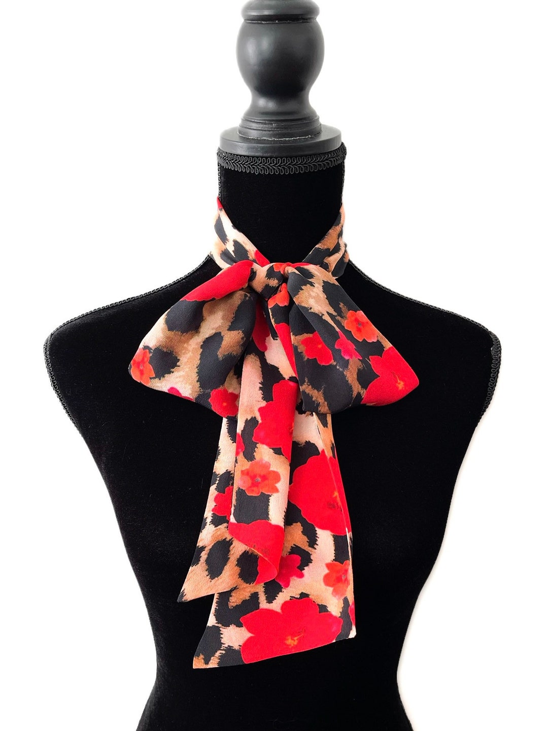 Animal Print Silk Bow Scarf Big Bow 4 Wide Floral Silk Scarf Pussy Bow ...