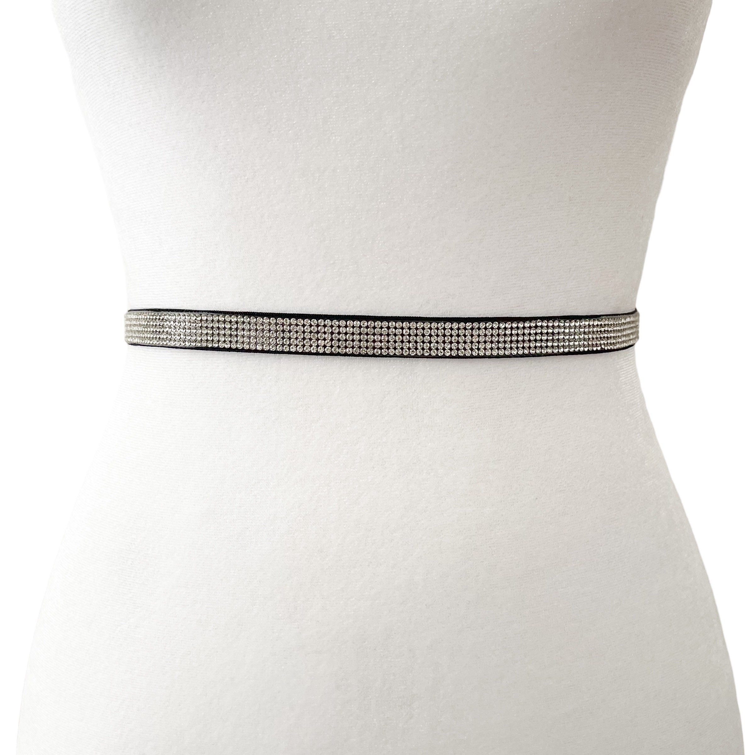 Glamour Skinny Rhinestone Belt | Black | Formal Belt | Bridal Belt ...