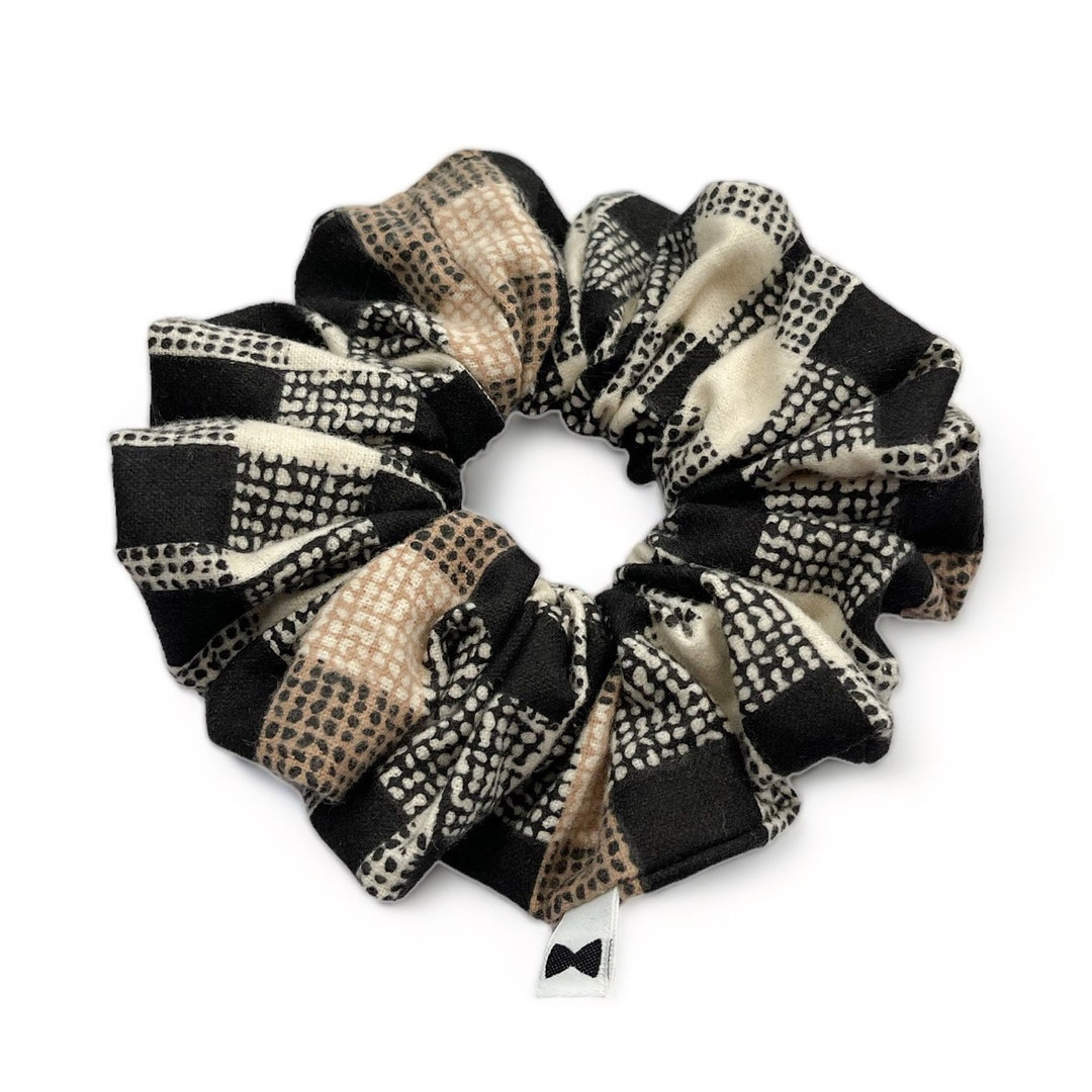 Minimalist Plaid Scrunchie | 2 Sizes | Brushed Cotton Hair Tie | Soft ...