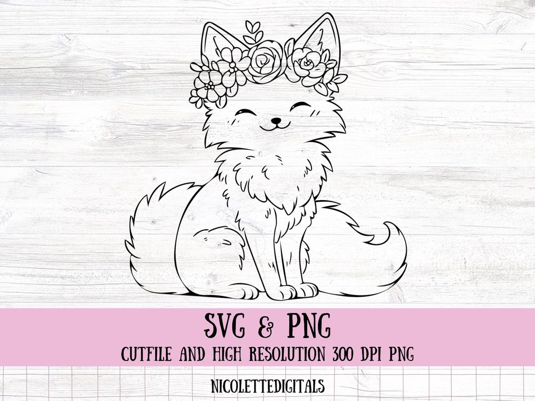 Fox With Flowers Drawing Svg Cutfile and Png File From Woodland Animals ...