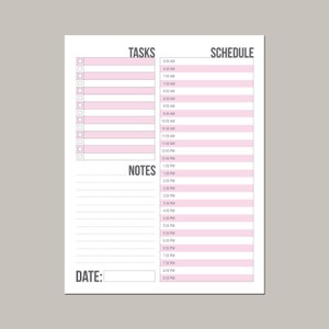 Simple pink planner: daily schedule printable sheet | Etsy
